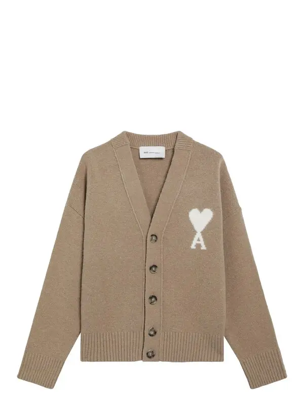 AMI Paris Beige Alpaca Blend De Coeur Cardigan - Cream