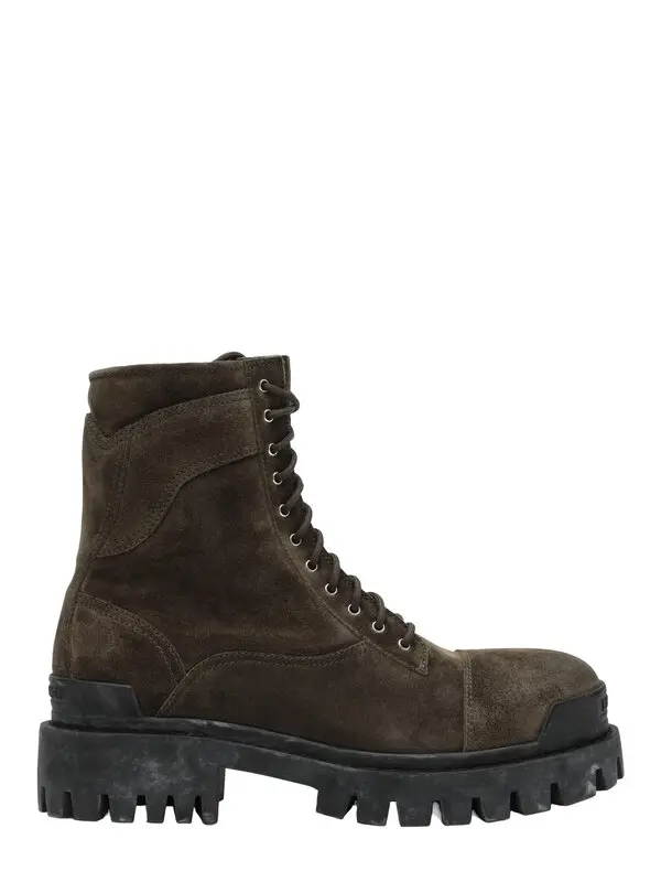 Balenciaga Olive Suede Calfskin Combat Boots - Green