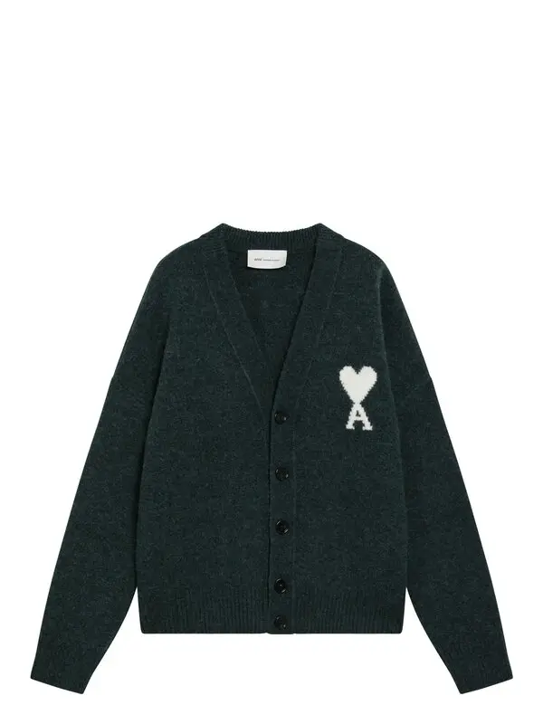 AMI Paris Bottle De Coeur Cardigan - Green