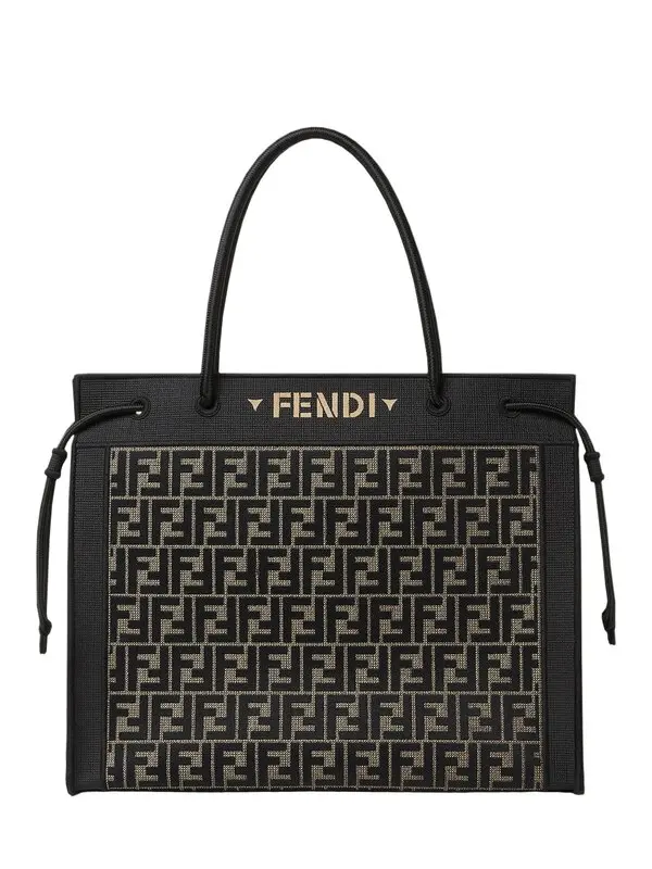 Fendi Magic Shopper Large In Ff-embroidered Fabric - Brown