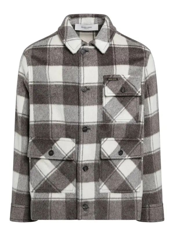 GOLDEN GOOSE Shirt Jacket With Taupe/cream Check Pattern In Mohair Blend - Multicolor