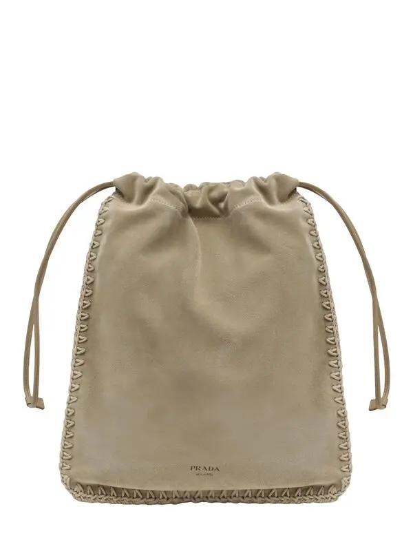 Prada Suede Pouch With Crochet Details - Cream