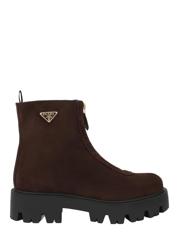 Prada Suede Zip Ankle Boots - Brown