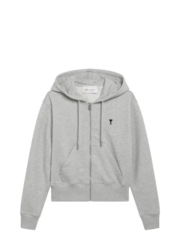 AMI Paris Cotton Zip-up Sweatshirt With Embroidered Logo - Gray
