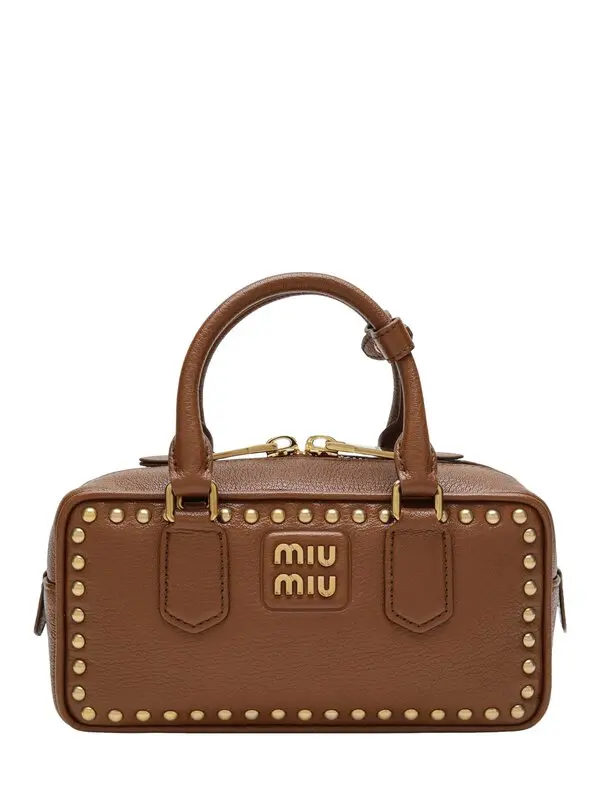 Miu Miu Arcadie Satchel Bag With Stud Embellishments - Brown