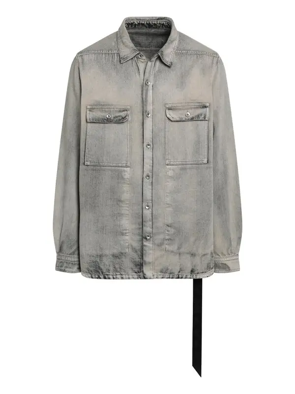 Rick Owens Oversized Shirt In Mineral Grey Washed Denim - Gray