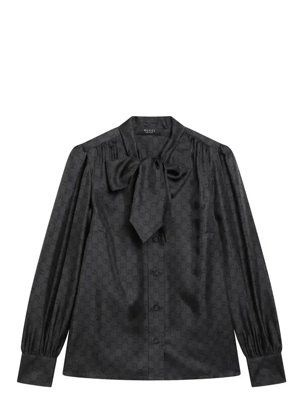 Gucci Silk Twill Gg Print Shirt - Black