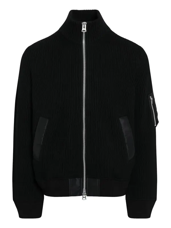 Sacai Fisherman Wool Knit Zip-up Cardigan - Black