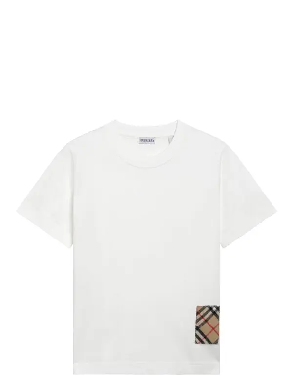 Burberry Cotton T-shirt With Cashmere Check Appliqu - White