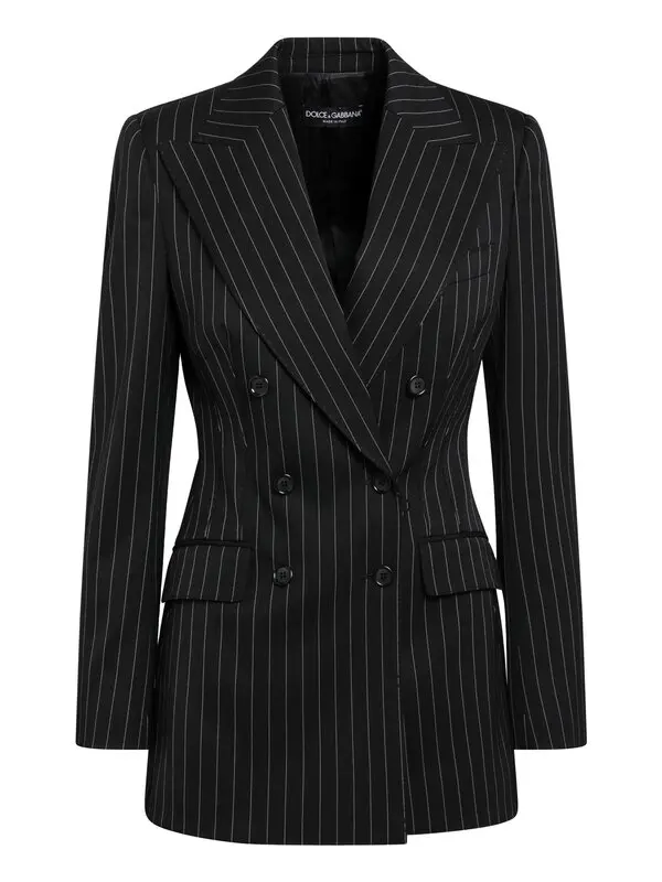 Dolce & Gabbana Double-breasted Virgin Wool Pinstripe Blazer - Black