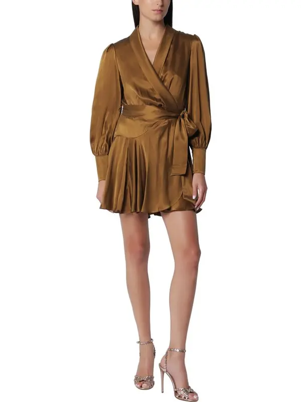 Zimmermann Khaki Silk Wrap Mini Dress - Green