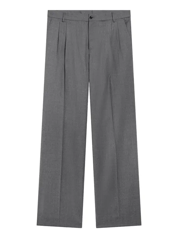 Dolce & Gabbana Grey Melange Flannel Pleated Trousers - Gray
