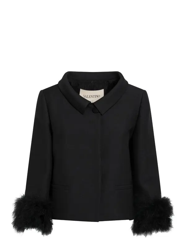 Valentino Garavani Virgin Wool And Silk Jacket With Fur Cuffs - Black