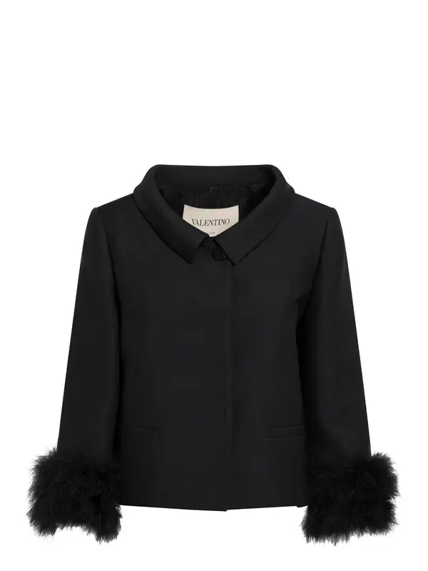 Valentino Garavani Virgin Wool And Silk Jacket With Fur Cuffs - Black