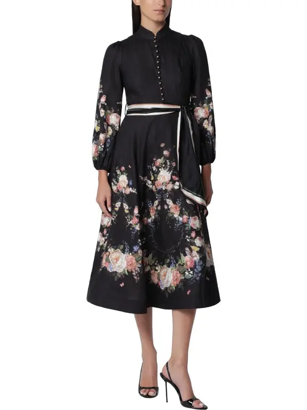 Zimmermann Valiant Printed Linen Midi Dress - Black