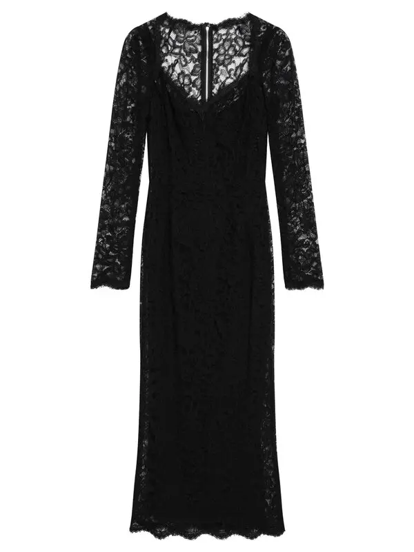 Dolce & Gabbana Floral Lace Midi Dress - Black