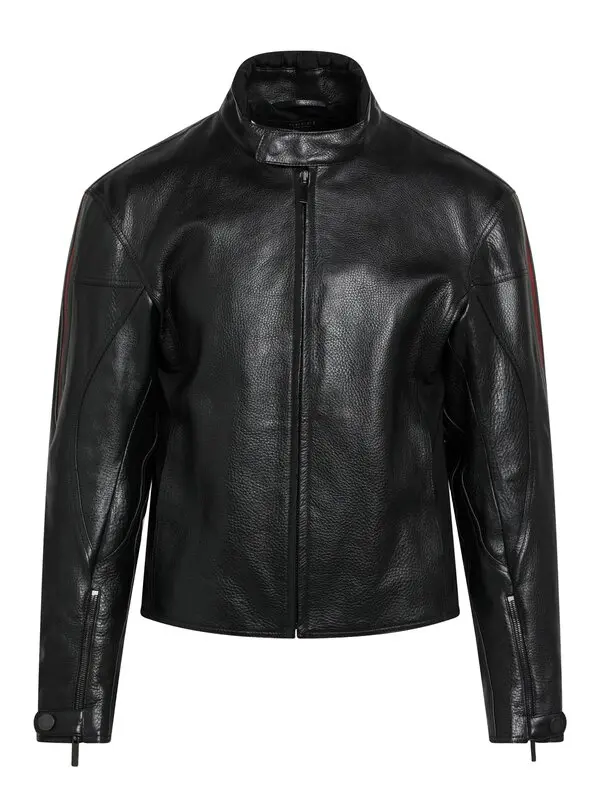 Gucci Leather Biker Jacket With Web Detail - Black