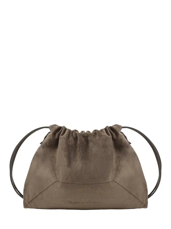 Brunello Cucinelli Suede Bc Duo Pouch Bag With Monile - Brown