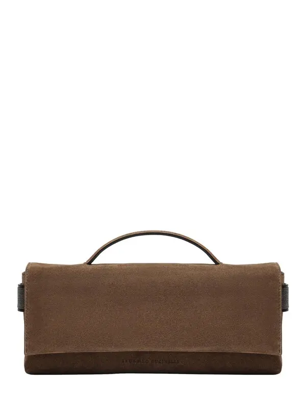 Brunello Cucinelli Suede Clutch Bag With Monili Embellishment - Brown