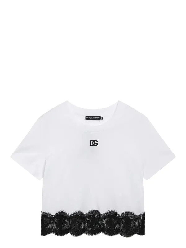 Dolce & Gabbana Jersey T-shirt With Lace Trim - White