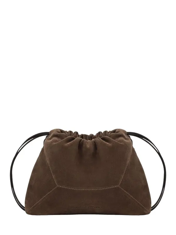 Brunello Cucinelli Suede Duo Pouch Bag With Monile - Brown