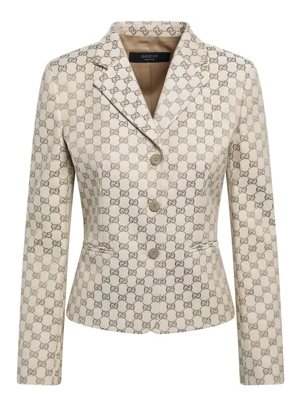 Gucci Fitted Jacket In New Sand Gg Cotton - Cream