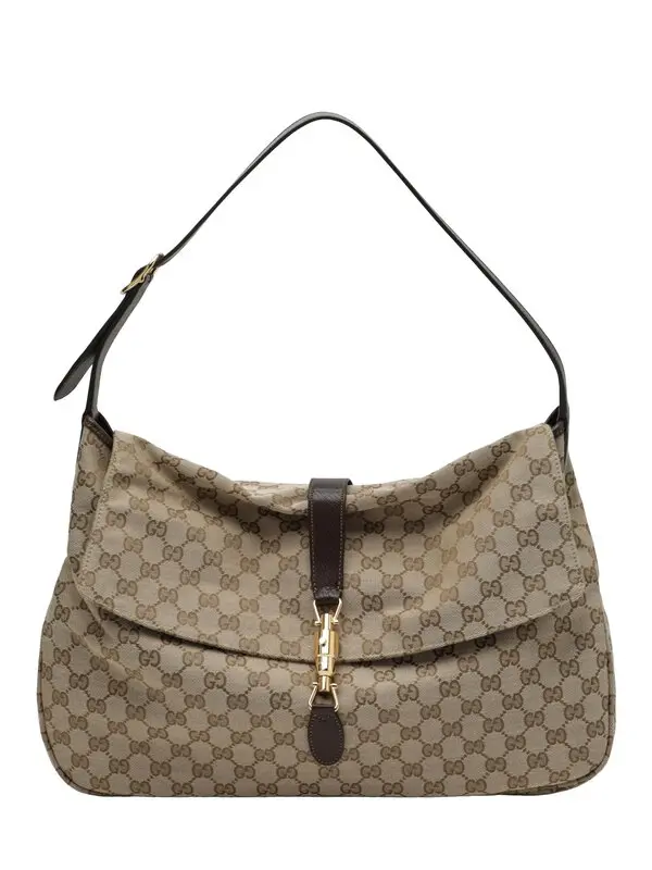 Gucci Jackie Flap Large Gg Fabric Shoulder Bag - Cream