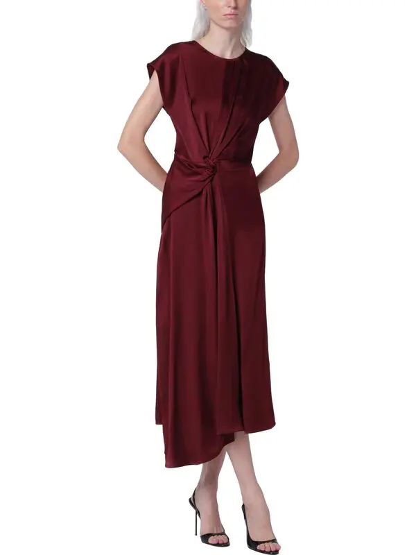 Victoria Beckham Aria Midi Dress In Burgundy Satin Crepe - Red