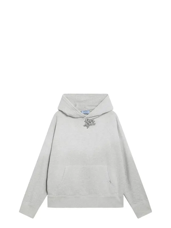 Prada Marble Cotton Hoodie With Jewel Brooch - Cream