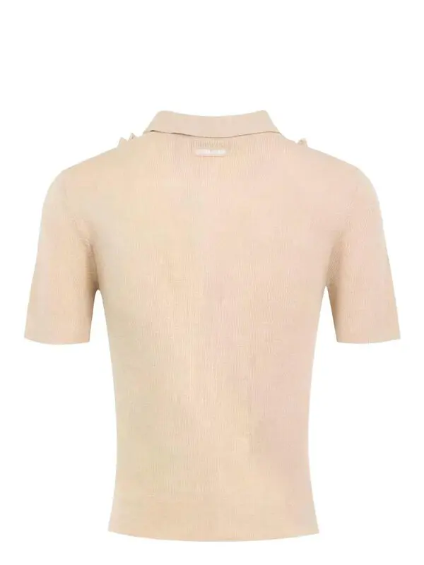 Miu Miu Ruffled Cashmere Polo Top - Neutrals