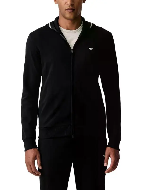 Emporio Armani Logo-embroidered Zip-up Hoodie - Black