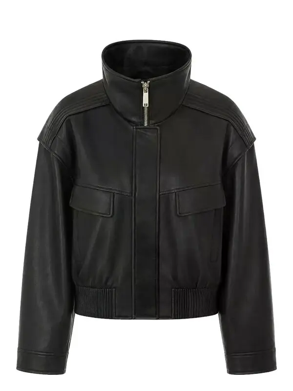 SELF-PORTRAIT Faux-leather Bomber Jacket With High Neck - Black