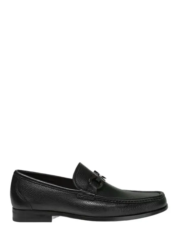 FERRAGAMO Gancini Pebbled Leather Loafers - Black