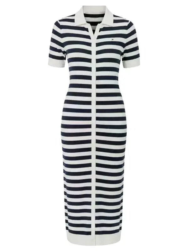 Tommy Hilfiger Striped Polo Collar Midi Dress - Blue