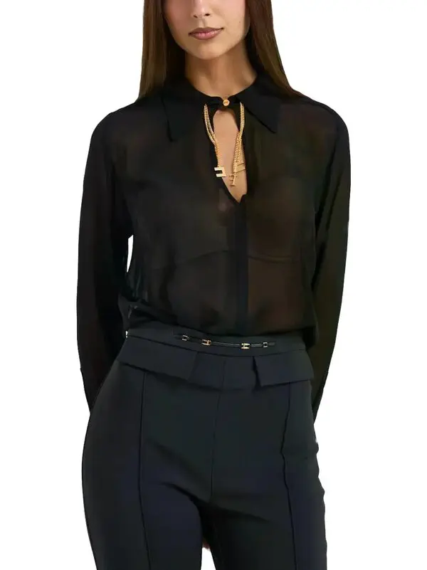 Elisabetta Franchi Logo Detail Sheer Shirt - Black