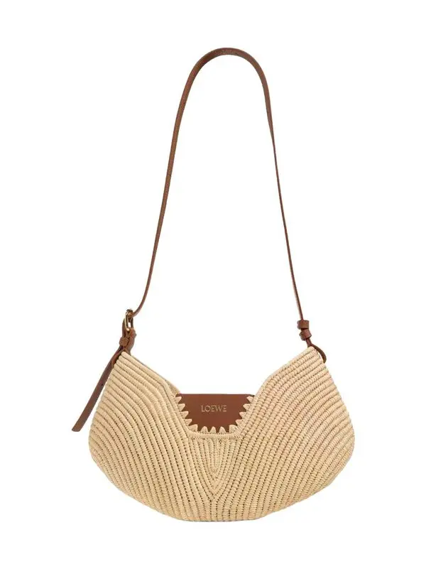 Loewe Medium Swing Bag In Raffia And Calfskin - Neutrals