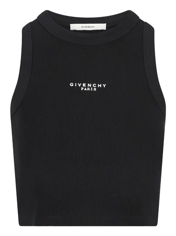 Givenchy Cotton Cropped Tank Top With Paris Print - Black