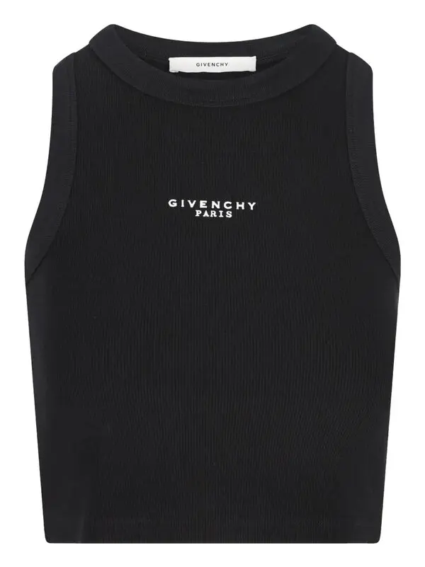 Givenchy Cotton Cropped Tank Top With Paris Print - Black