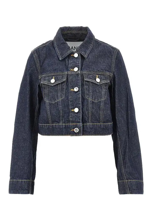 GANNI Cropped Denim Jacket - Blue
