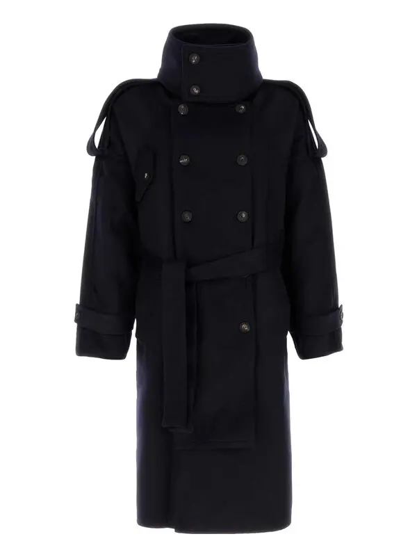 FERRAGAMO Salvatore Wool Blend Coat - Blue