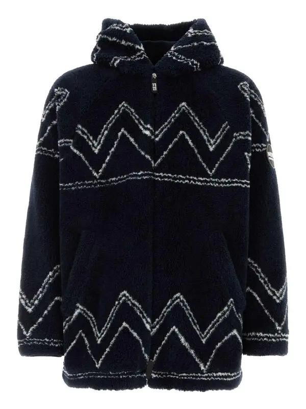 Giorgio Armani Embroidered Fleece Hooded Jacket - Multicolor