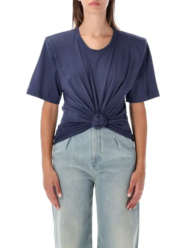 Magda Butrym Short Sleeve T-shirt With Front Knot Detail - Blu