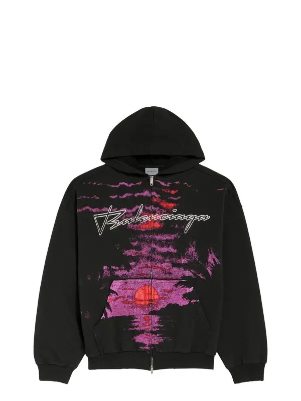 Balenciaga Graphic Zip-up Hoodie - Black