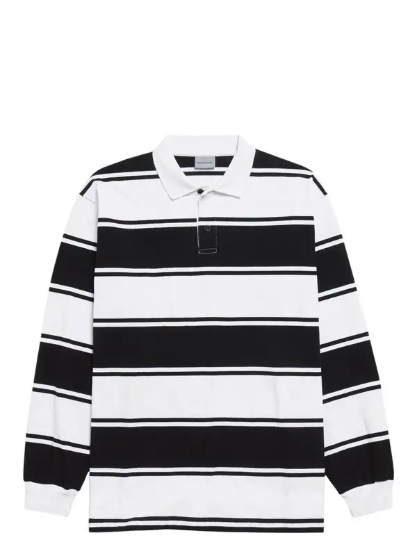 Balenciaga Striped Long Sleeve Polo Shirt - Black