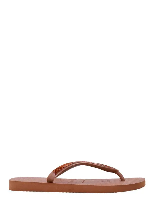 Havaianas Mini Crystal-embellished Flip Flops With Metallic Logo - Rust