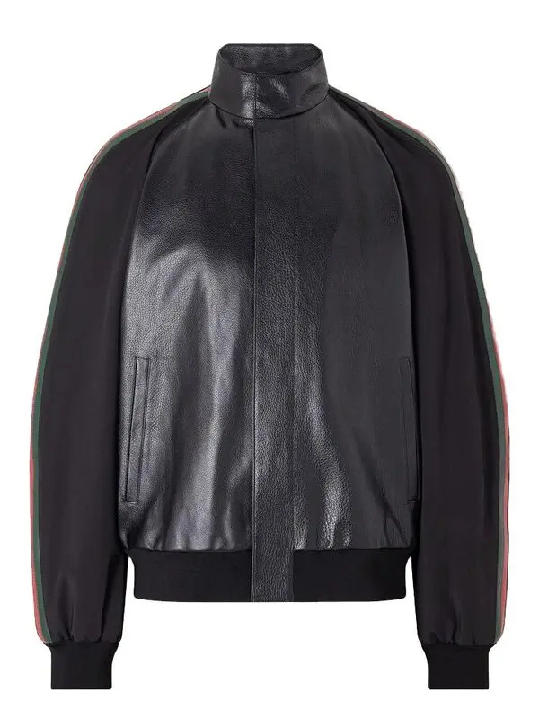 Gucci Paneled Leather Bomber Jacket - Blackgreen