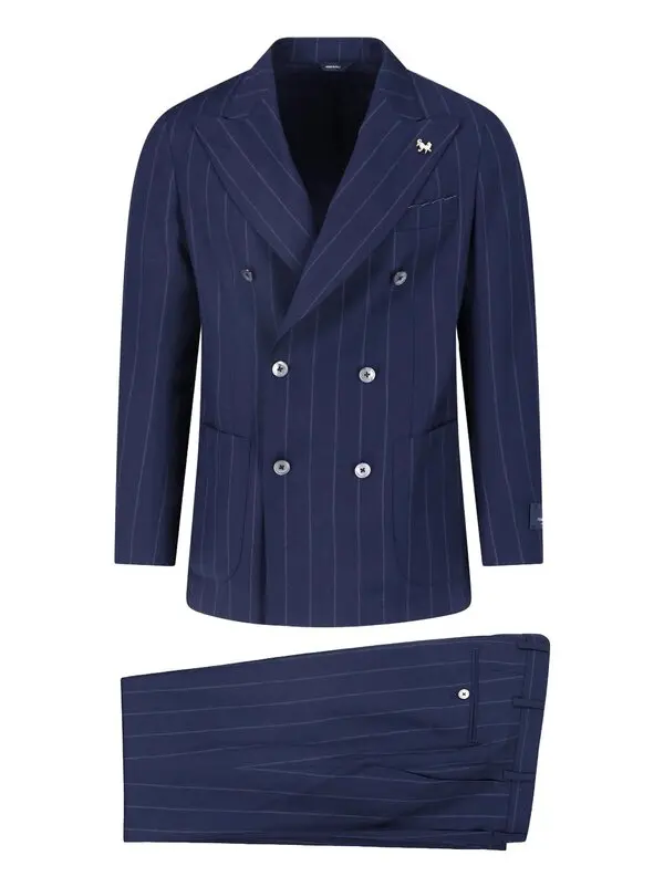TOMBOLINI Double-breasted Pinstripe Suit - Blue