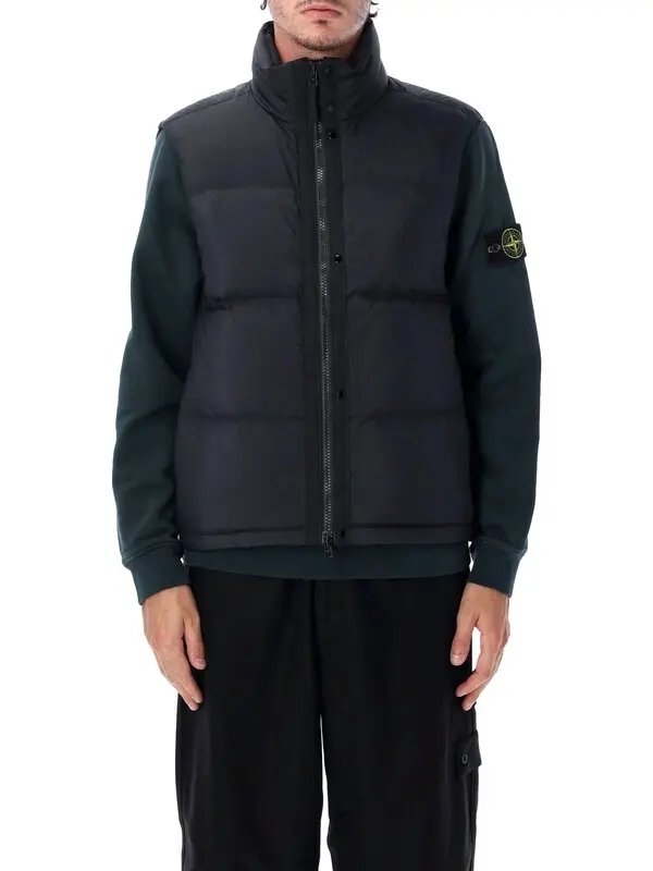 Stone Island Hybrid Puffer Vest With Contrast Sleeves - Nero