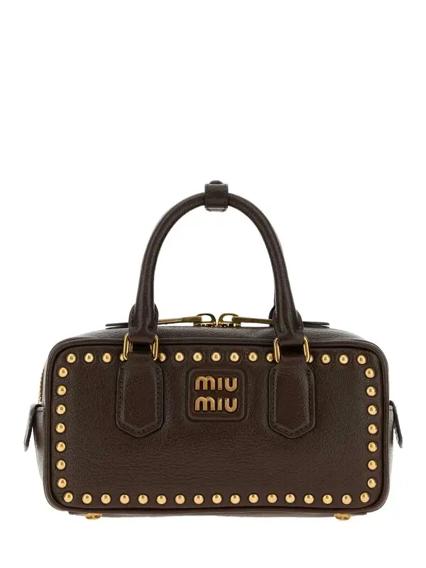 Miu Miu Leather Arcadie Handbag With Studs - Brown