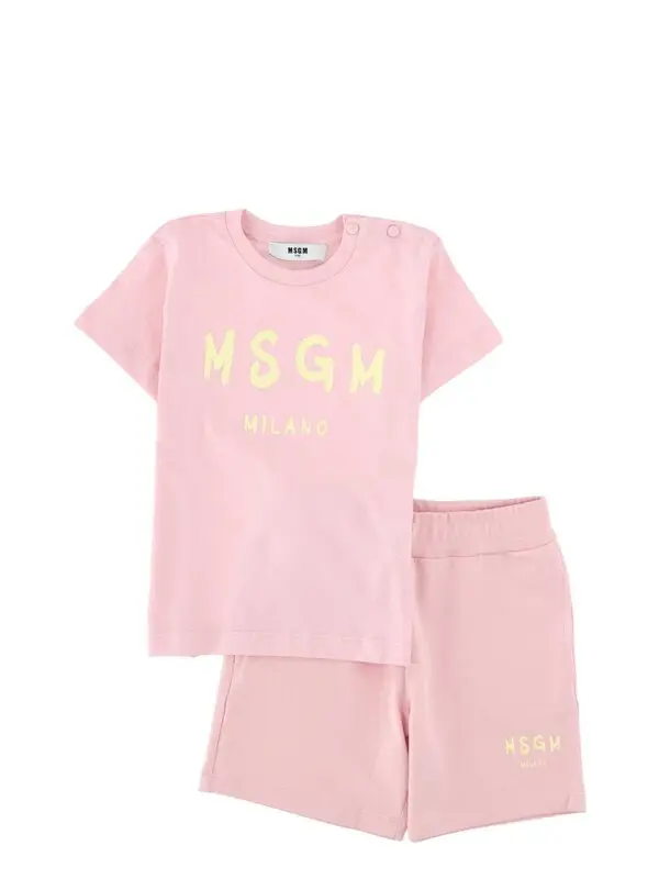 MSGM Baby T-shirt And Stretch Fleece Bermuda Set - Pink